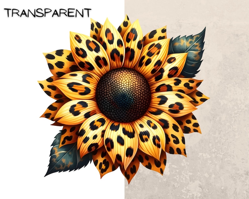 Watercolor Leopard Sunflower Clipart: 12 PNG Graphics (digital Download ...