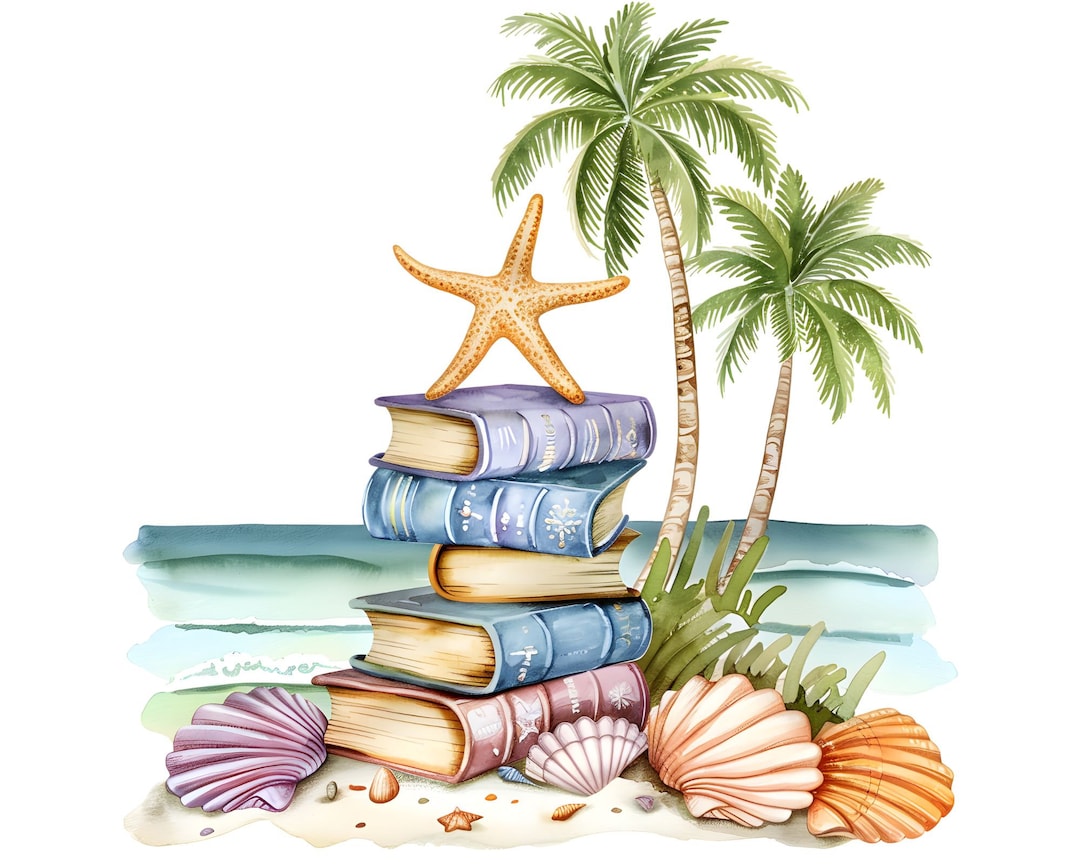 Stack of Books Clipart, 16 PNG Books, Books at the Beach, Watercolor ...