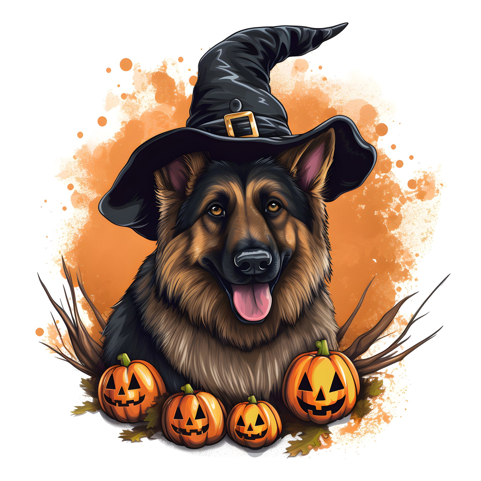 Watercolor Halloween German Shepherd Clipart, Witch Dog Jpgs (digital ...