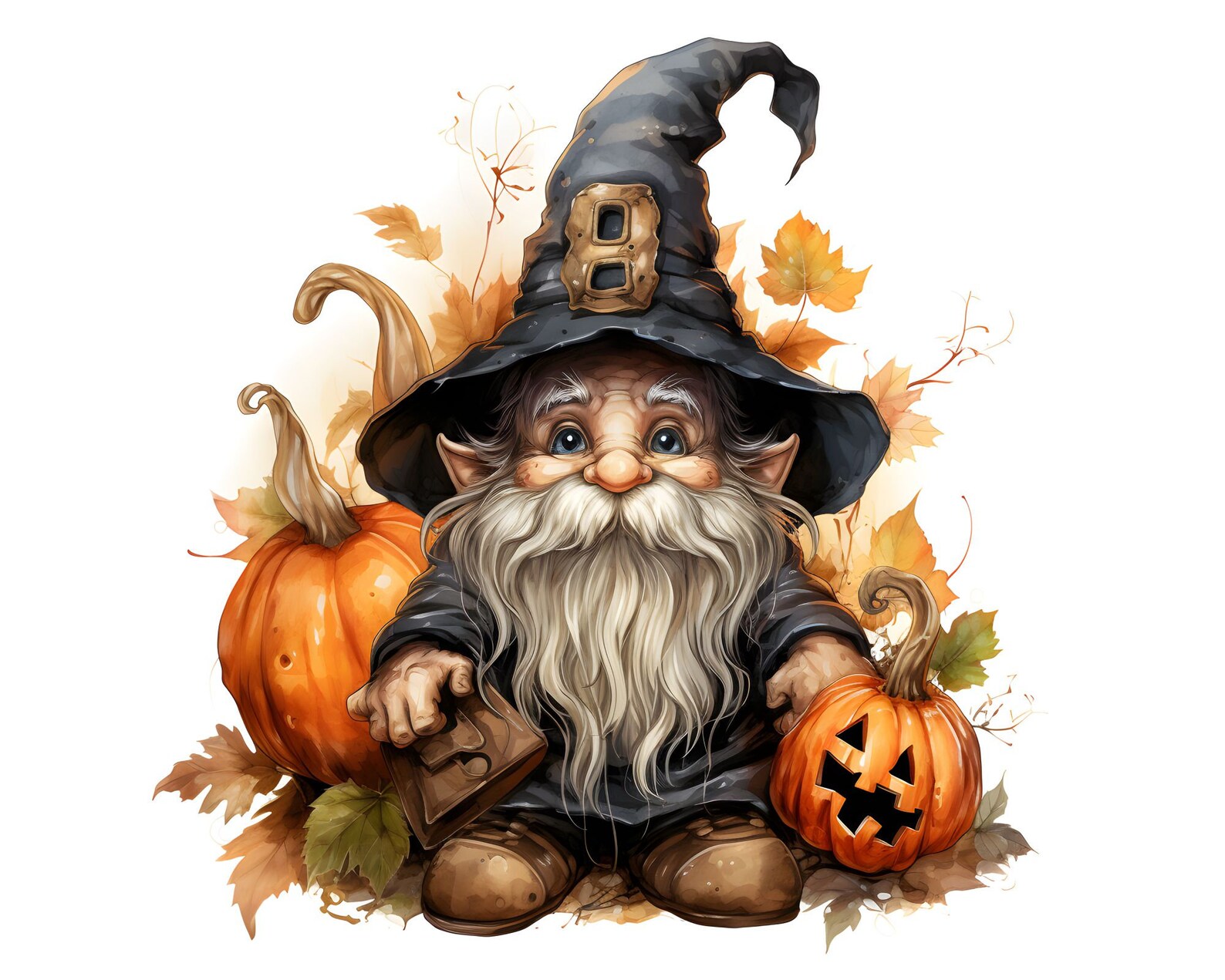 Watercolor Halloween Gnome Clipart, 16 JPG, Witch Gnome, Watercolor ...