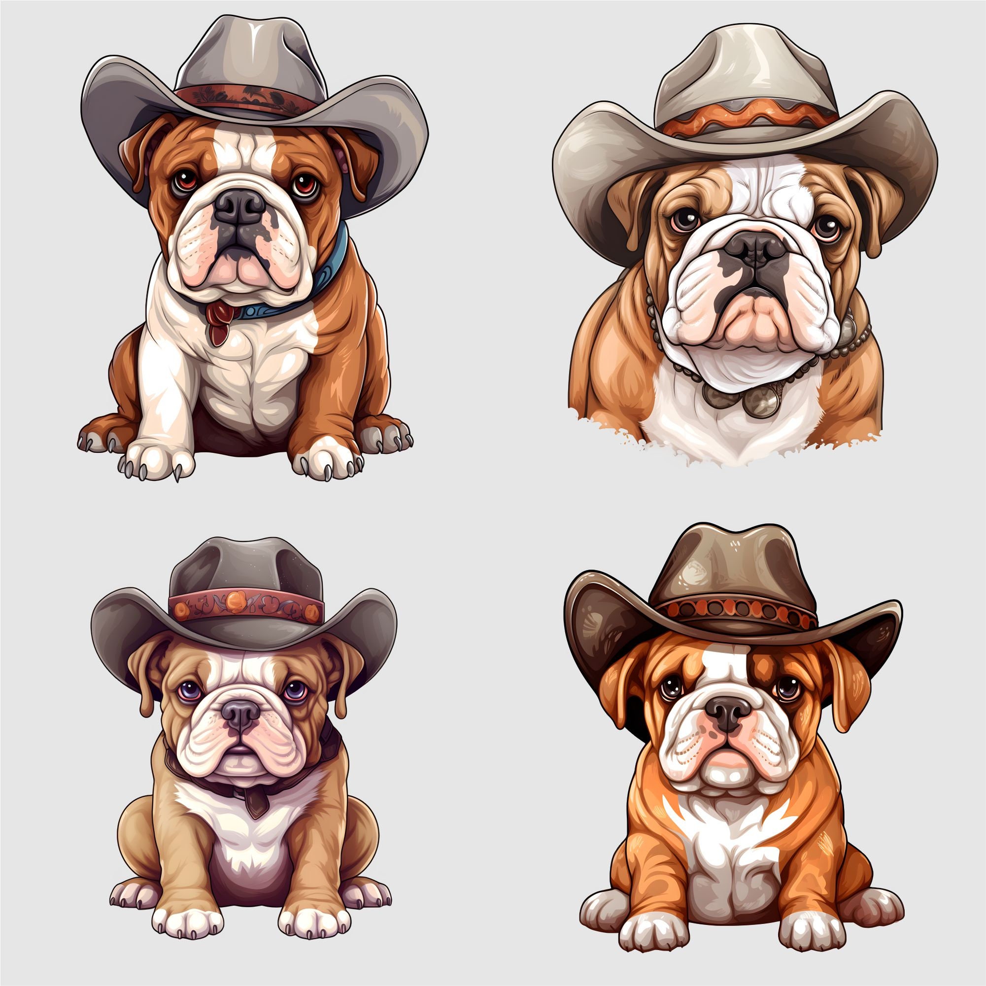 Cowboy Bulldog Clipart: Western Dog PNG, Commercial Use (digital ...