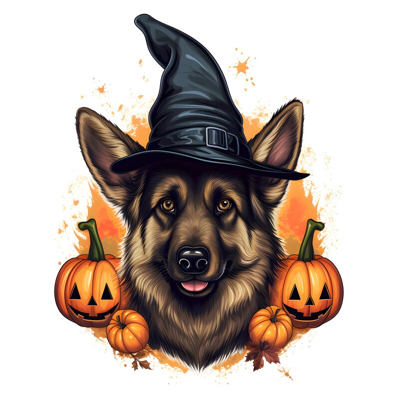 Watercolor Halloween German Shepherd Clipart, Witch Dog Jpgs (digital ...