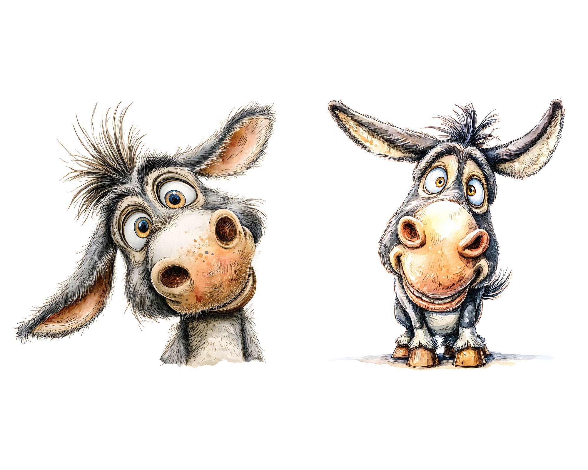 Funny Mule Watercolor Clipart: Whimsical Farm Animal Art (16 JPG Files ...