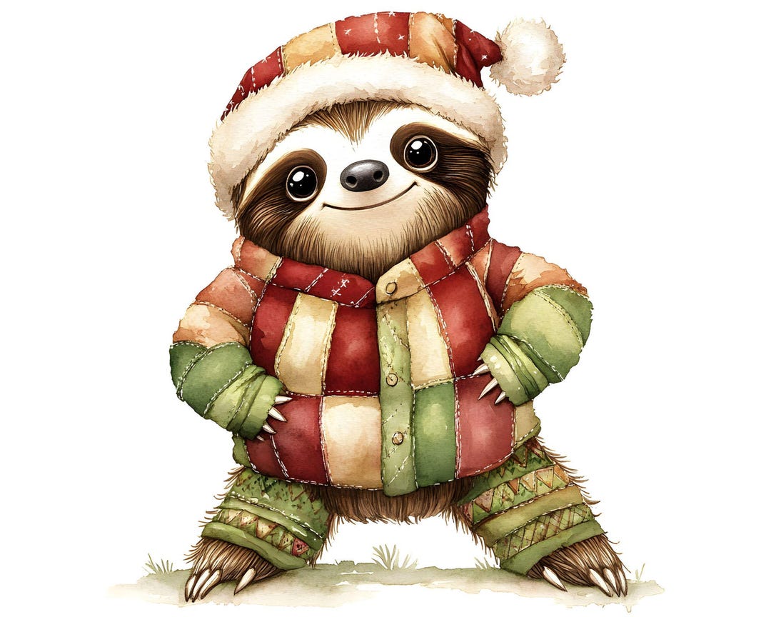 Christmas Sloth Clipart, 14 JPG, Whimsical Xmas Clip Art, Paper Crafts ...