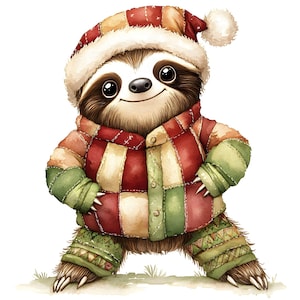 Christmas Sloth Clipart, 14 JPG, Whimsical Xmas Clip Art, Paper Crafts ...