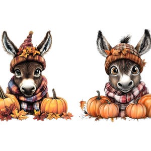 Autumn Donkey Clipart, 14 JPG, Cute Fall Clip Art, Paper Crafting, Card ...