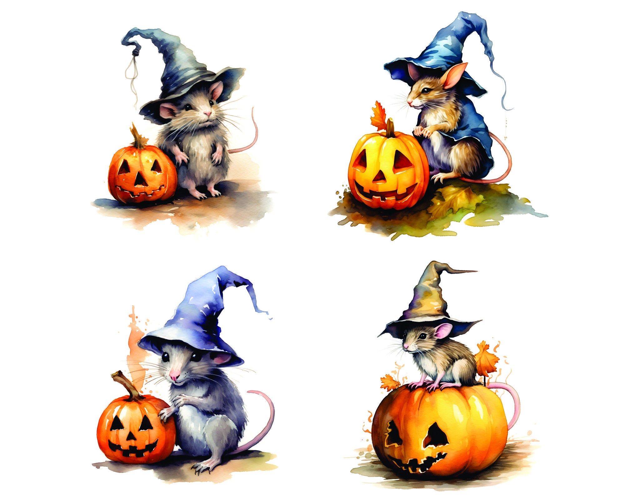 Halloween Mouse Clipart, 16 Jpgs, Watercolor Mouse, Halloween Clipart ...