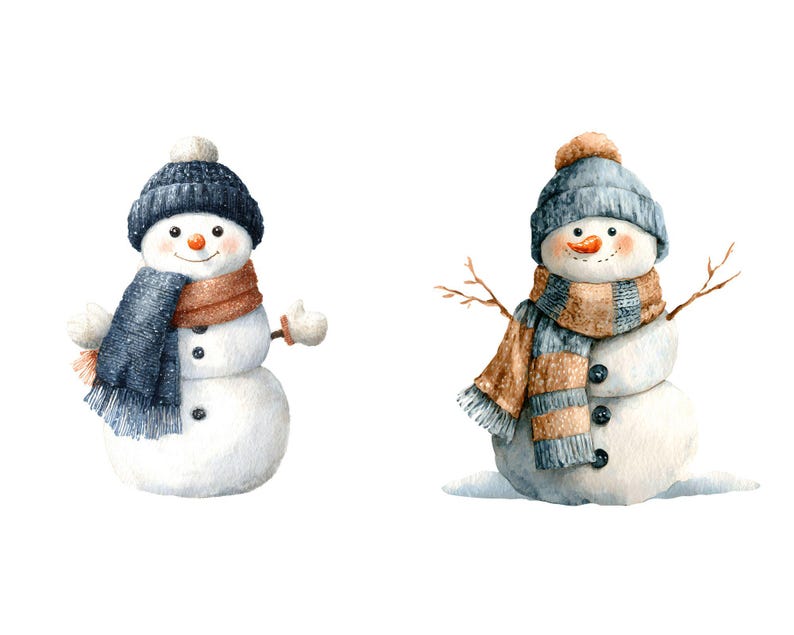 Snowman Watercolor Clipart – Snowman With Hat & Scarf, 16 JPG Files ...