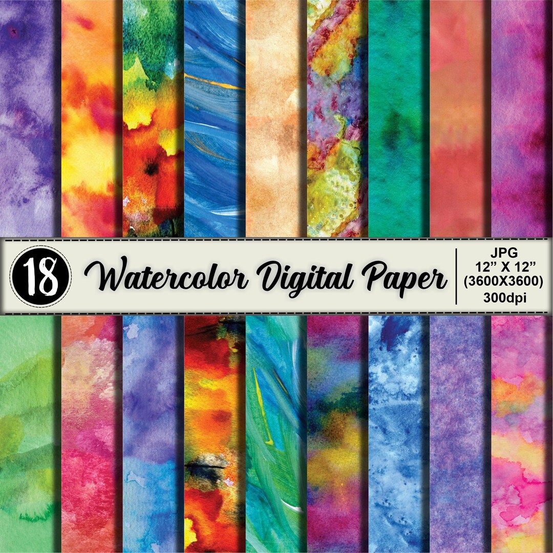 Watercolor Digital Paper, Watercolor Colorful Textures, Watercolor ...