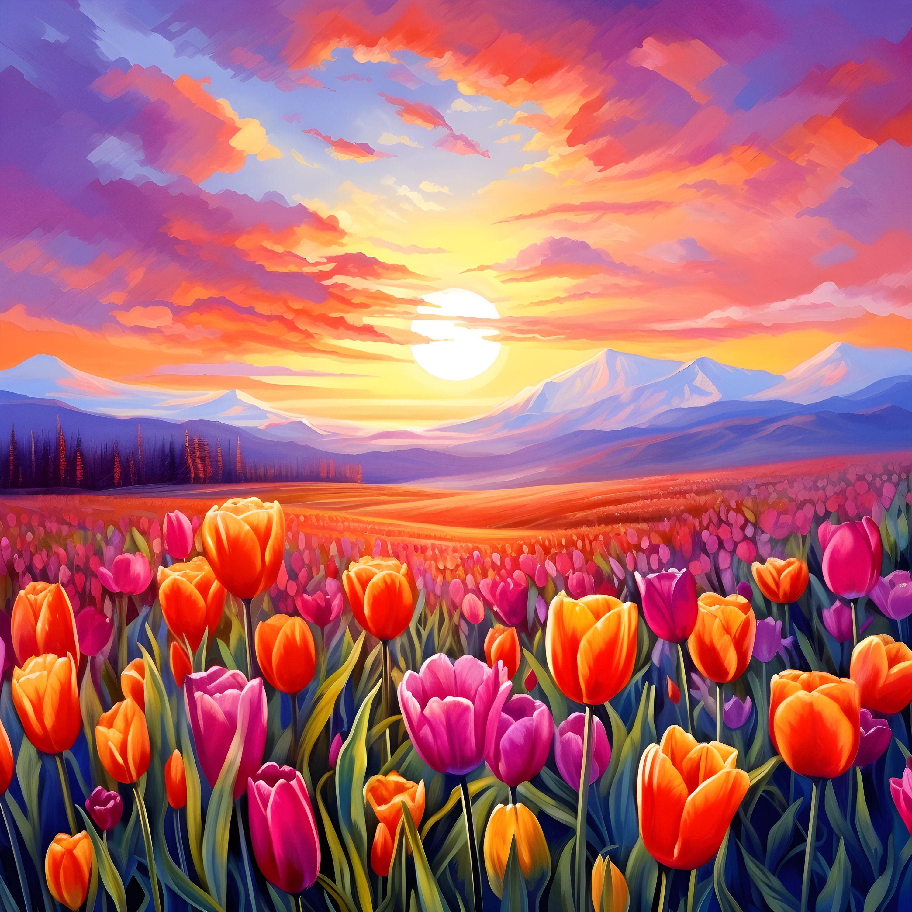 Tulip Field Clipart, 12 Jpgs, Watercolor Tulip, Tulips Clipart, Spring ...