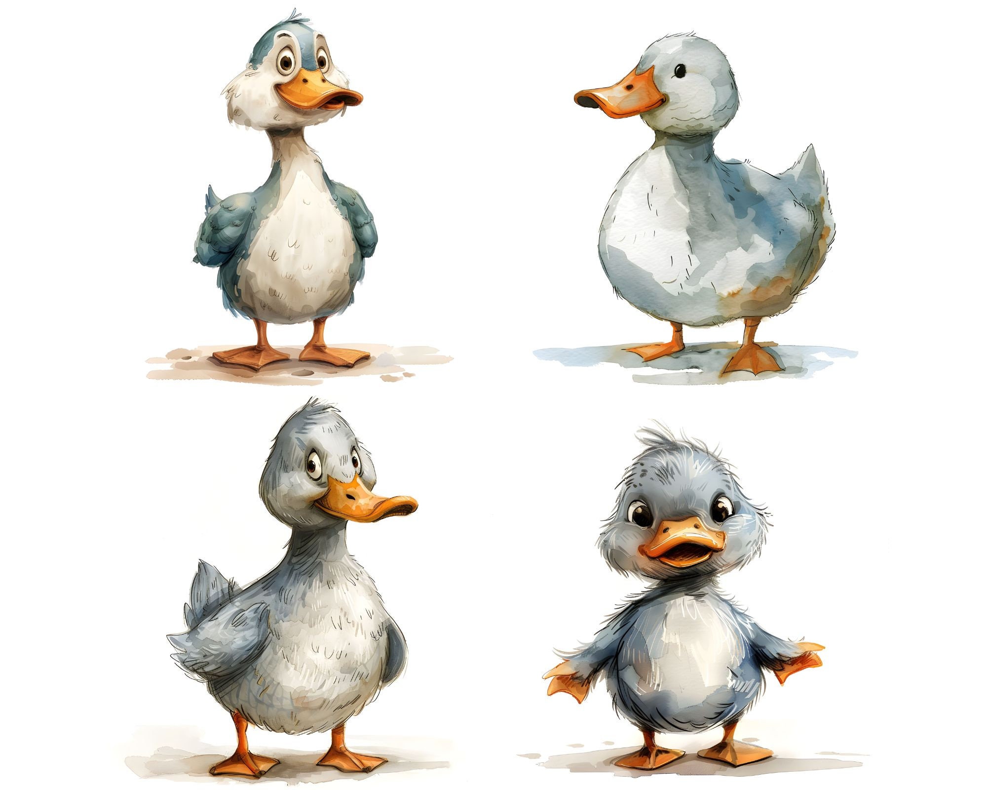 Funny Duck Clipart, 20 High Quality JPG, Whimsical Quirky, Watercolor ...