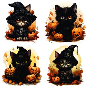 Cute Halloween Cat Clipart, 12 Jpgs, Halloween Clipart, Halloween Cat ...