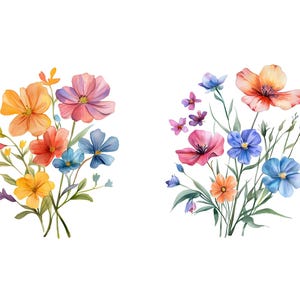 Watercolor Flowers Clipart, 14 PNG, Sublimation Design, Floral Clip Art ...