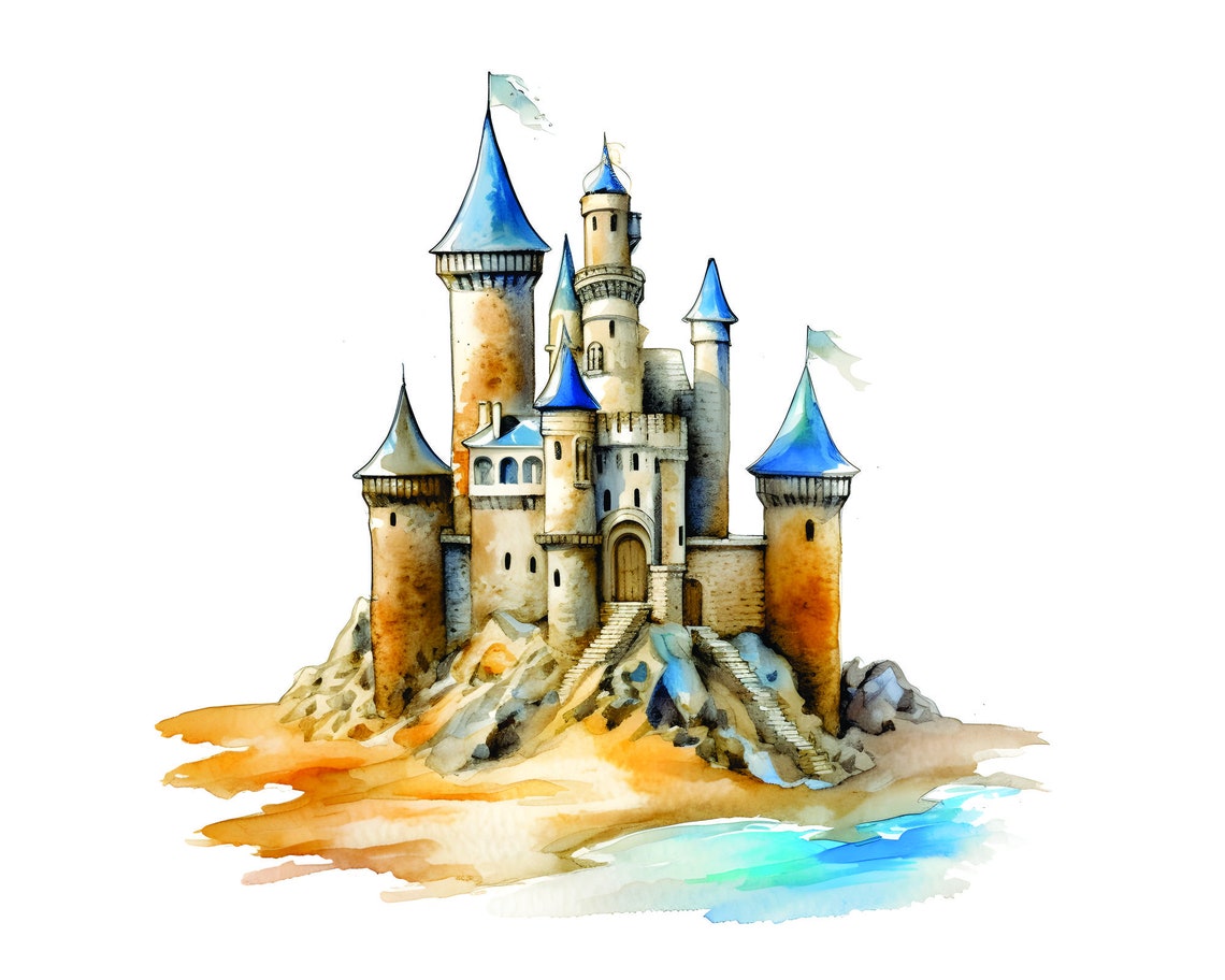 Sandcastle Clipart, 12 Jpgs, Sand Castle Clipart, Watercolor Beach ...