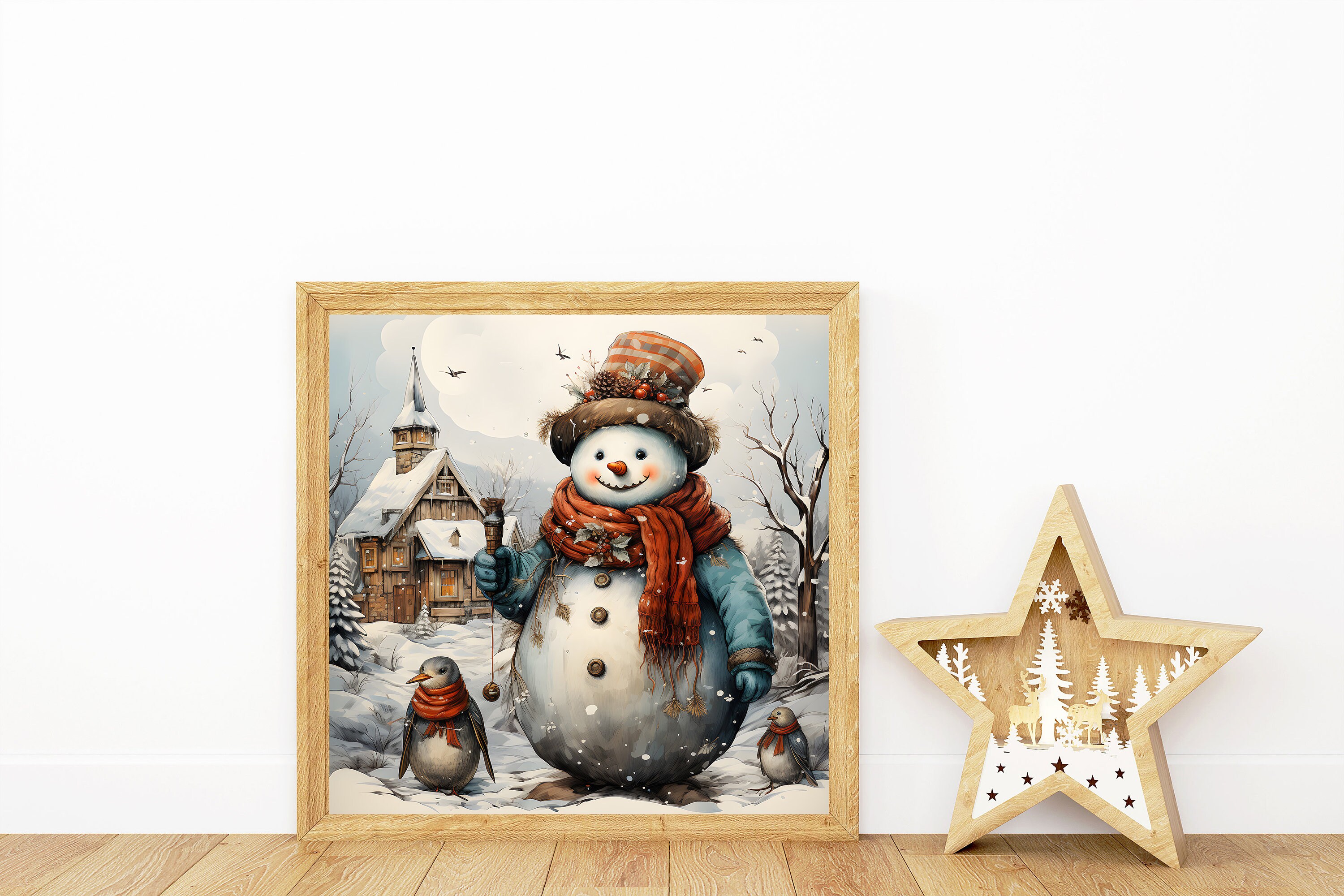 Snowman Decor, Snowman Printable, Square Wall Art, Christmas Wall Art ...