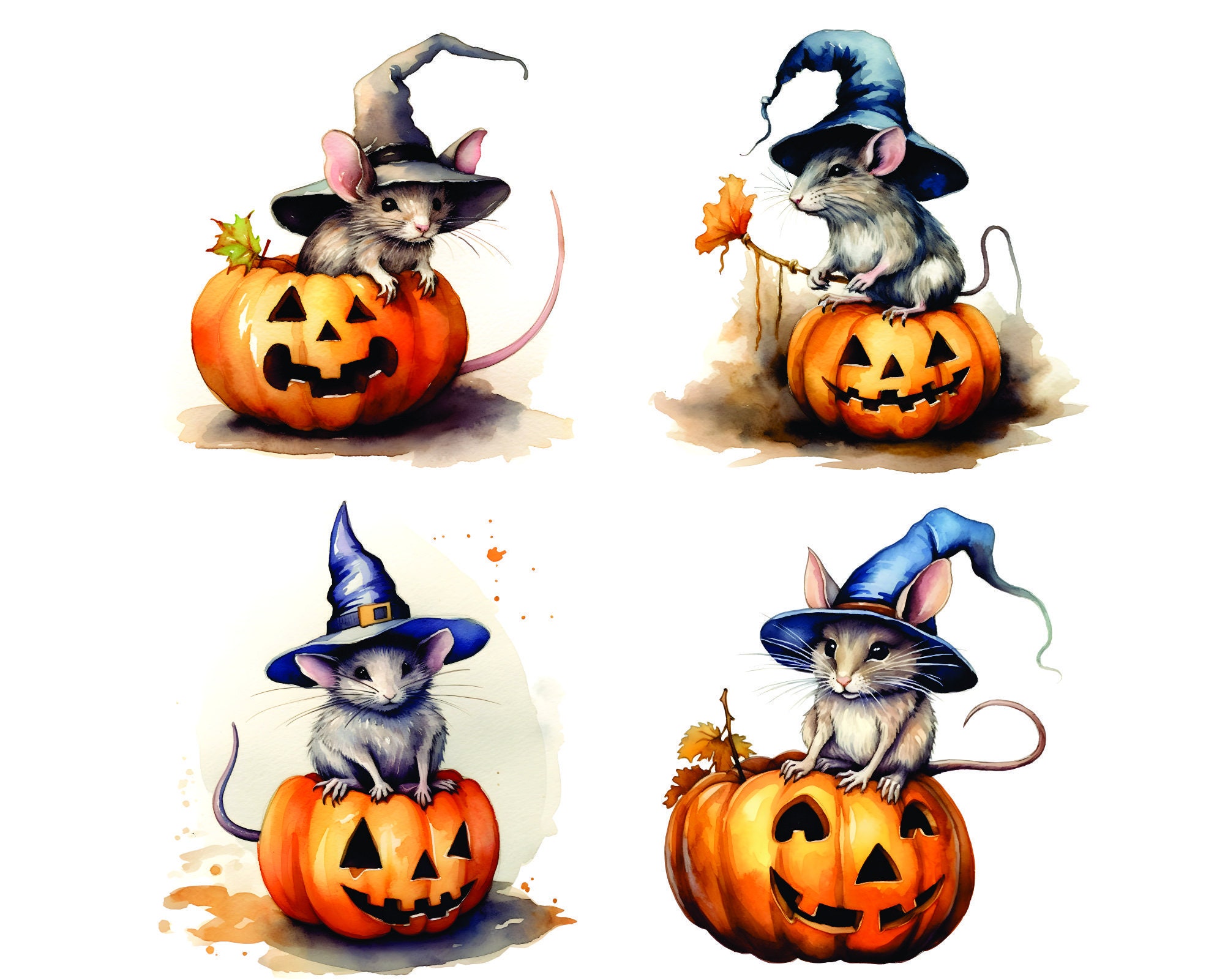 Halloween Mouse Clipart, 16 Jpgs, Watercolor Mouse, Halloween Clipart ...