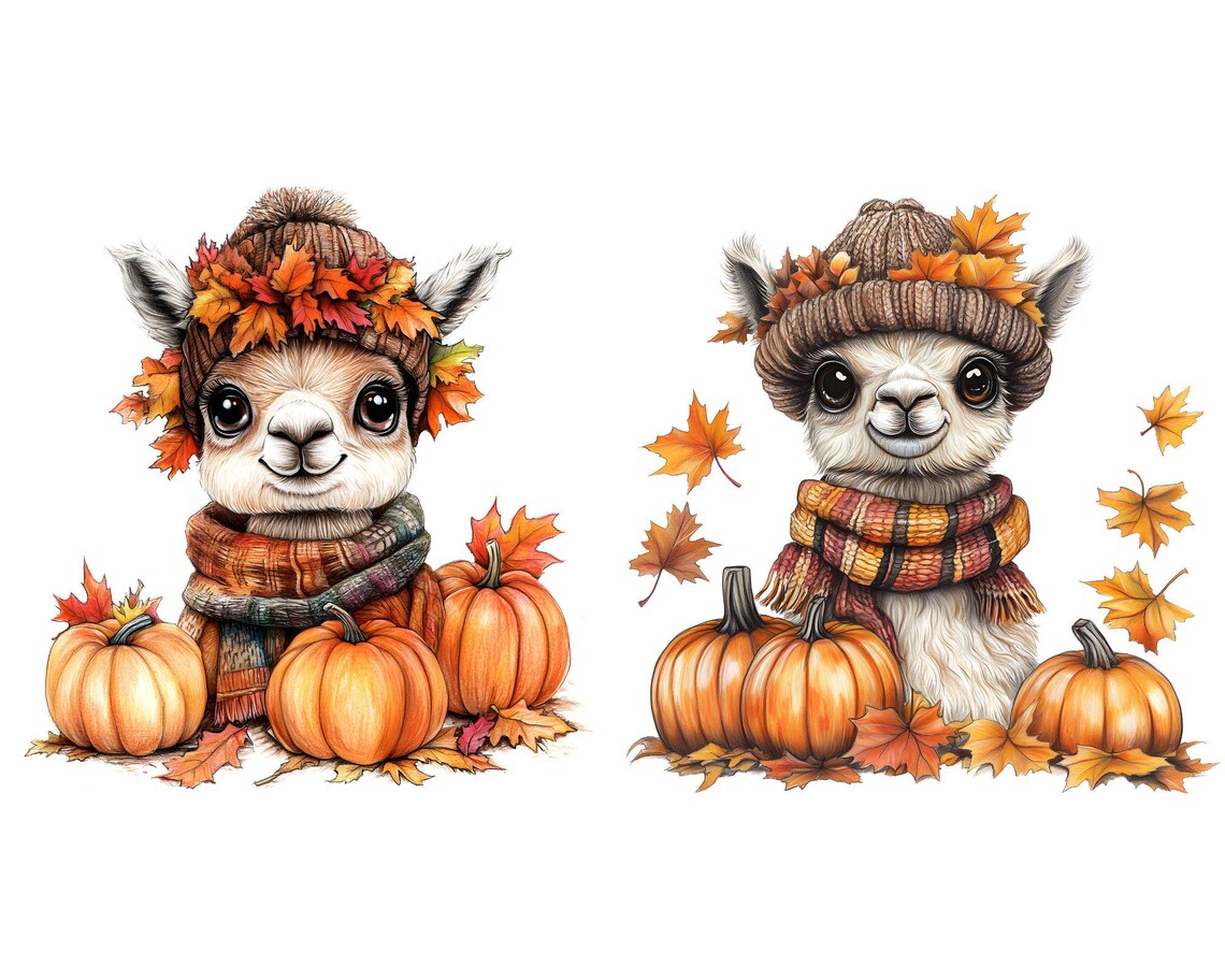 Autumn Alpaca Clipart, 14 JPG, Cute Fall Clip Art, Paper Crafting, Card ...