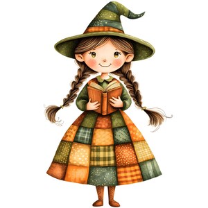 Cute Little Witch Clipart, 20 JPG, Patchwork Witch Clip Art, Card ...