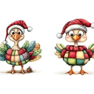 Christmas Turkey Clipart, 14 JPG, Whimsical Xmas Clip Art, Paper Crafts ...