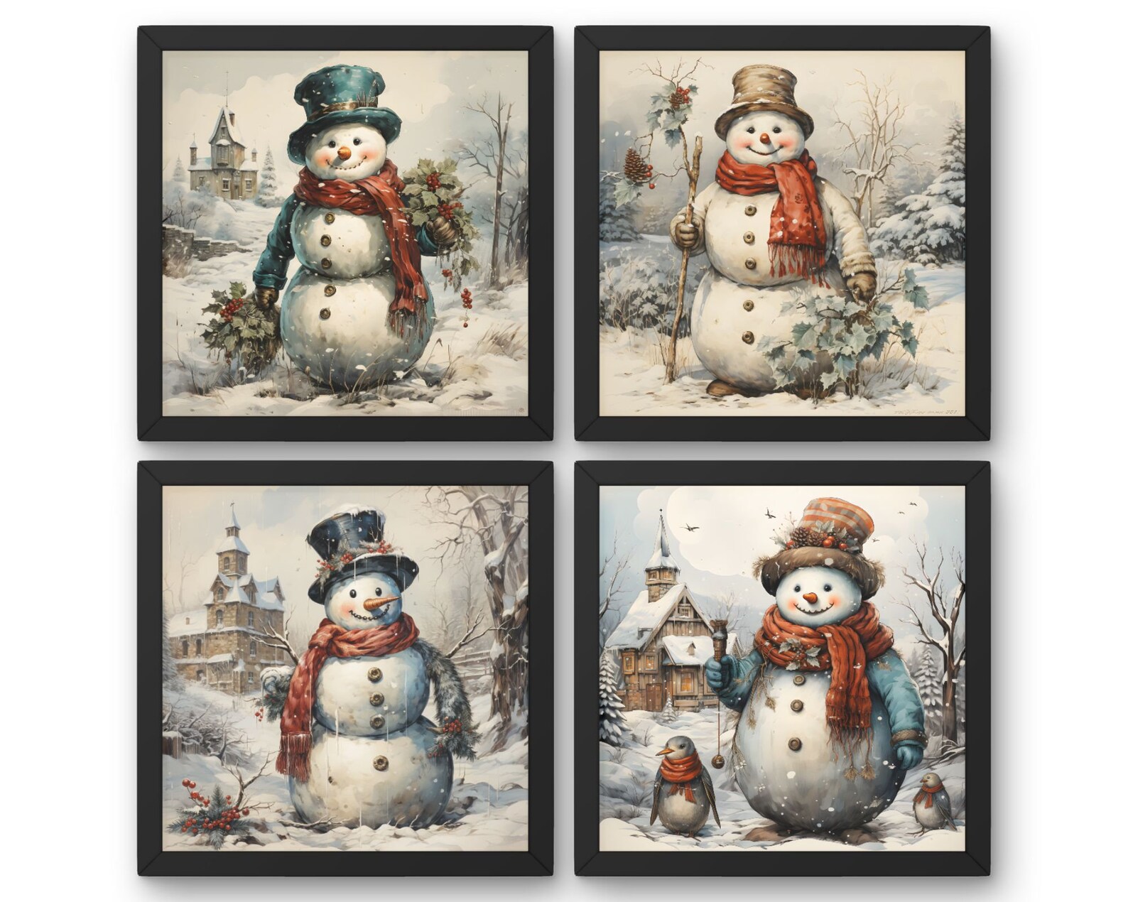 Snowman Decor, Snowman Printable, Square Wall Art, Christmas Wall Art ...