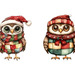 Cute Christmas Owl Clipart, 14 JPG, Whimsical Xmas Clip Art, Paper ...