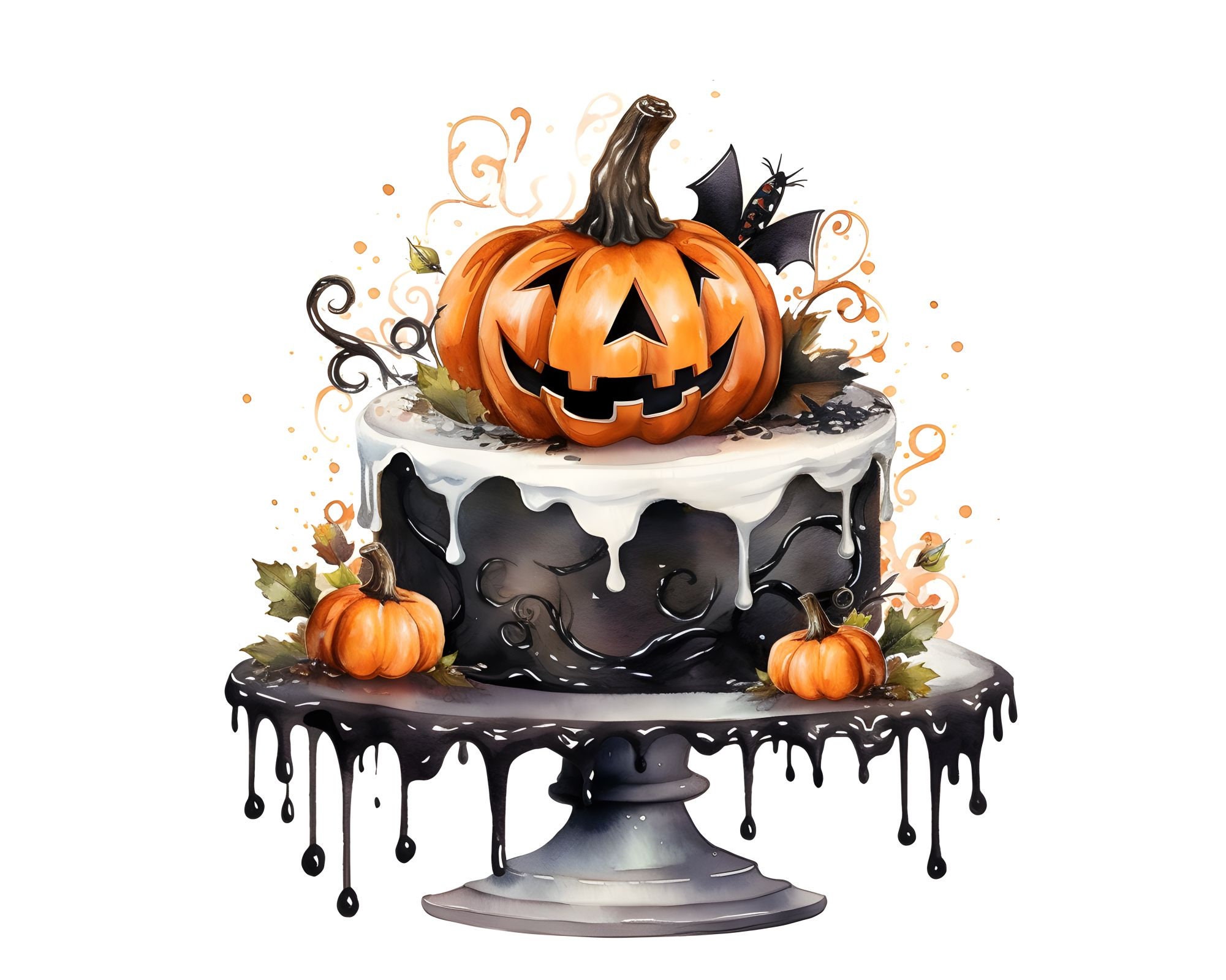 Halloween Pumpkin Cake Clipart, 12 Jpgs, Watercolor Halloween Clipart ...
