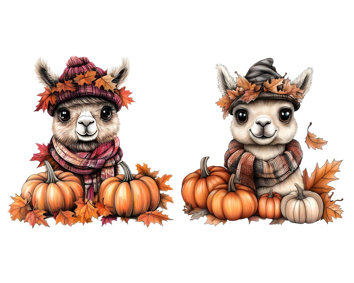 Autumn Alpaca Clipart, 14 JPG, Cute Fall Clip Art, Paper Crafting, Card ...