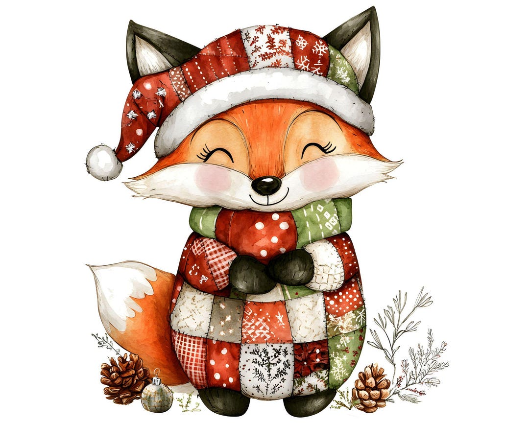 Cute Christmas Fox Clipart, 14 JPG, Whimsical Xmas Clip Art, Paper ...