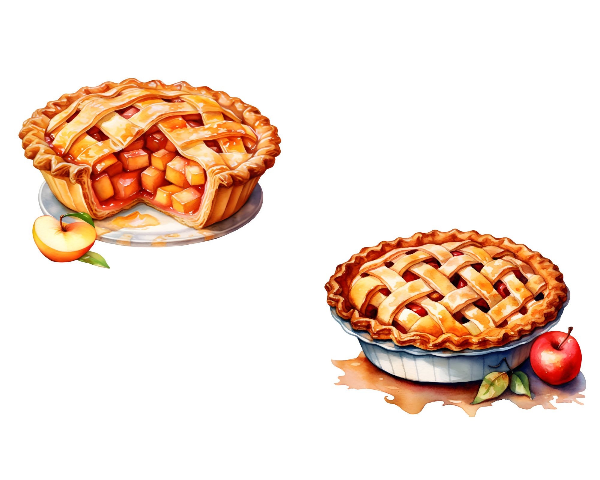Watercolor Apple Pie Clipart, 24 High-quality Pngs, Food Clipart ...