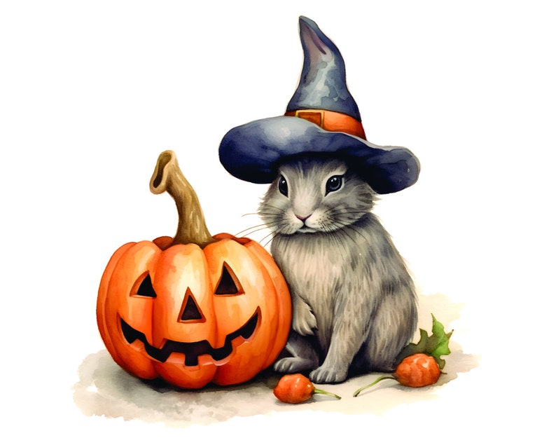 Halloween Rabbit Clipart 16 Jpgs Watercolor Rabbit - Etsy