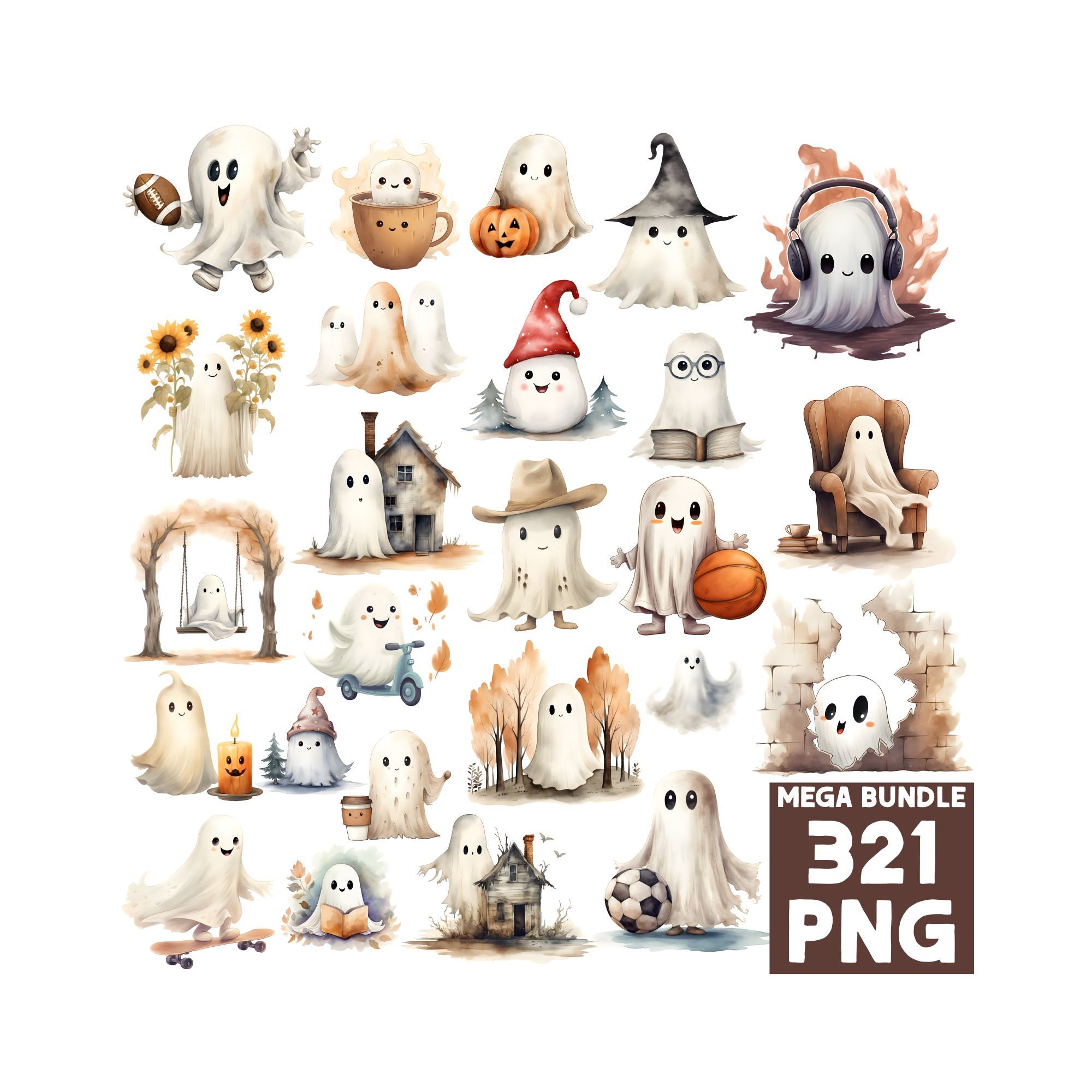 Mega Bundle Ghost Clipart Ghost Png Halloween Clipart - Etsy