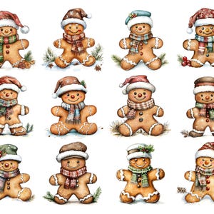 Christmas Gingerbread Man Clipart Bundle, 60 JPG, Xmas Clip Art, Card ...