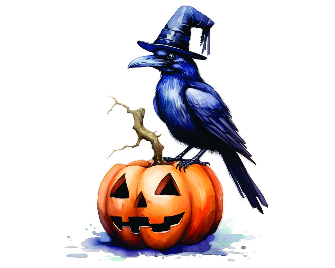 Halloween Crow Clipart, 16 Jpgs, Watercolor Crow, Raven Clipart, Witch ...