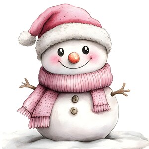Pink Snowman Clipart, 12 JPG, Watercolor Clip Art, Paper Craft, Card ...