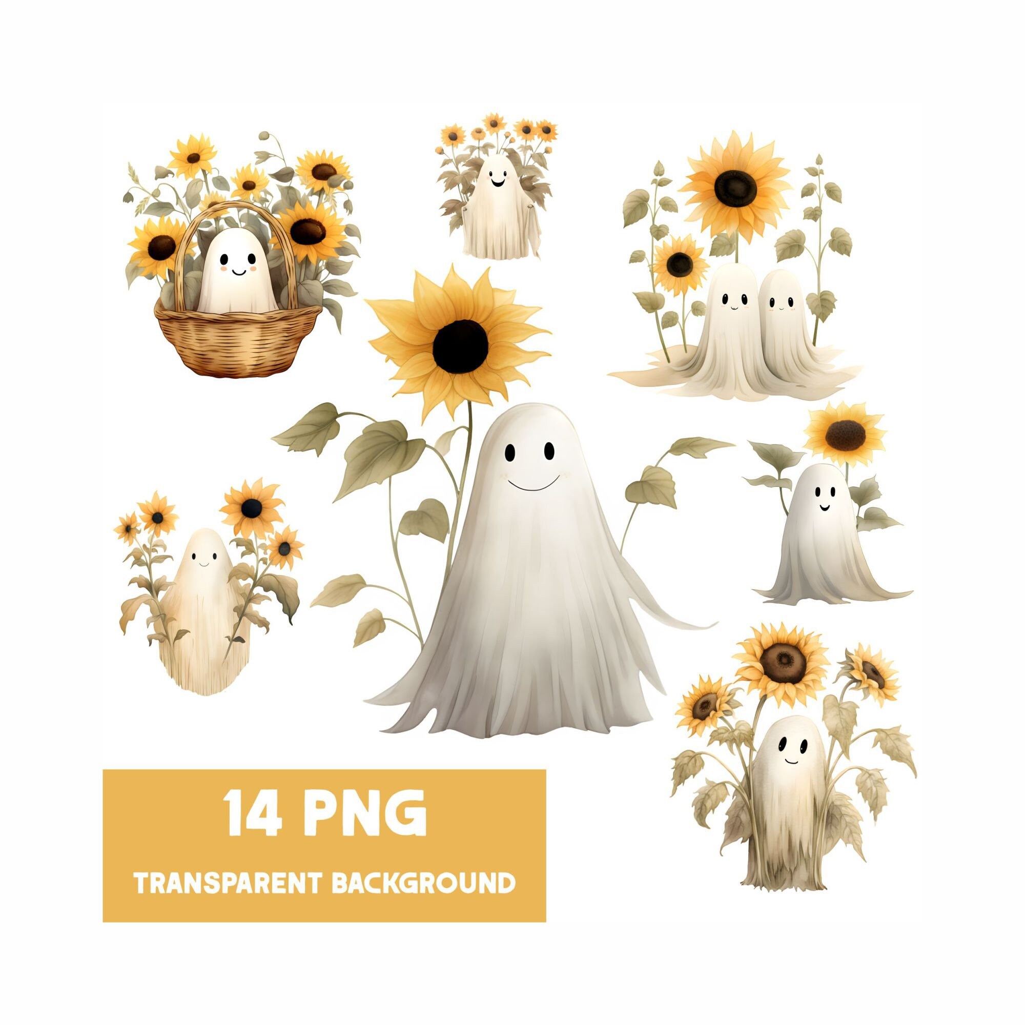Sunflower Ghost Clipart Ghost Png Halloween Clipart - Etsy