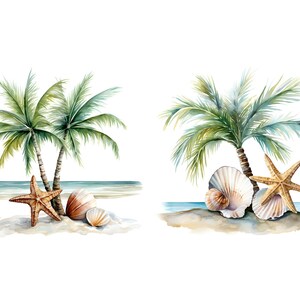 Watercolor Palm Tree Clipart, 14 JPG, Tropical Beach, Summer Beach Art ...
