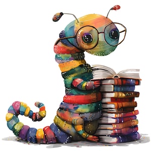 Bookworm Clipart, 12 PNG, Nerdy Worm, Reading Worm Digital Art ...
