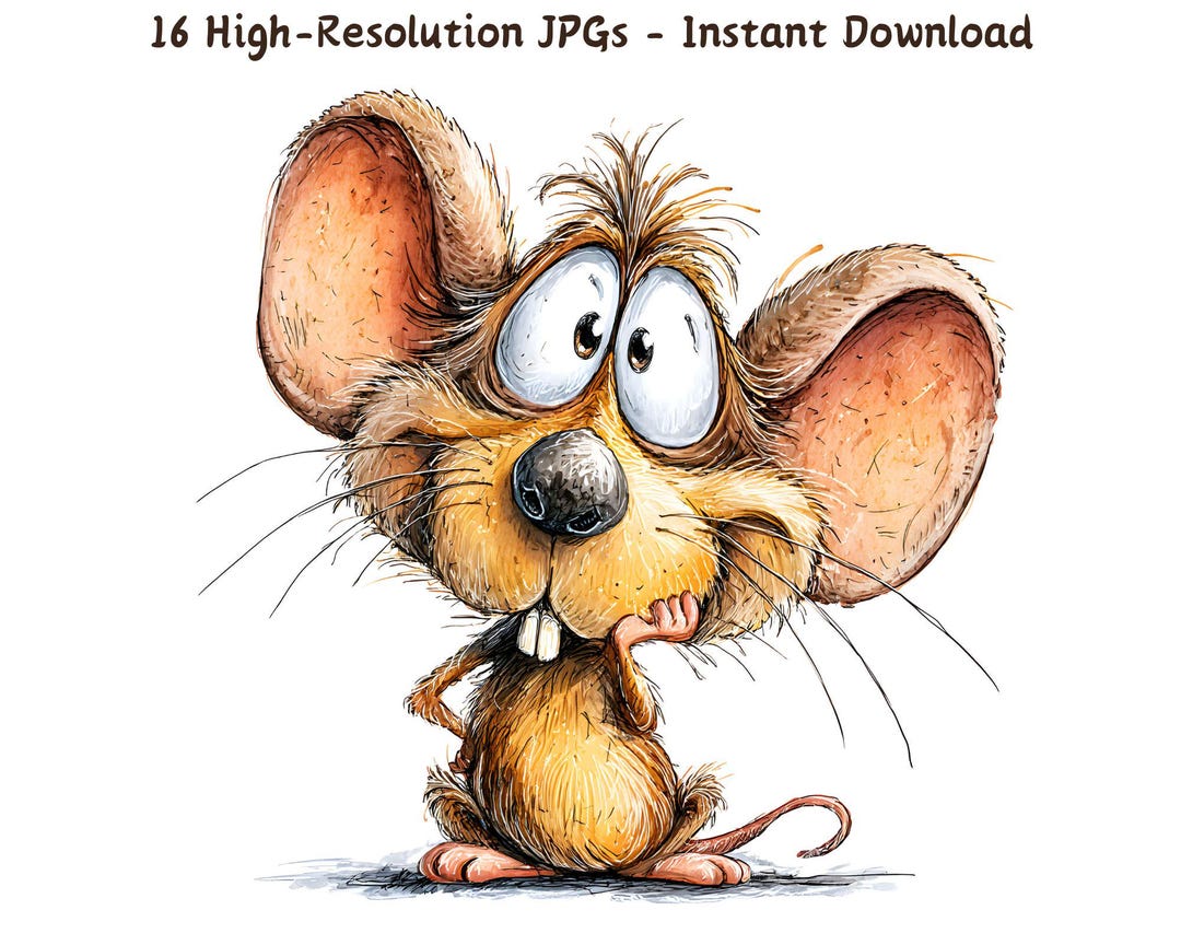 Funny Mouse Watercolor Clipart, Cute Whimsical Quirky Animal Art, 16 ...