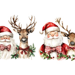 Santa With Reindeer Clipart, 12 PNG, Christmas Sublimation Design, Card ...