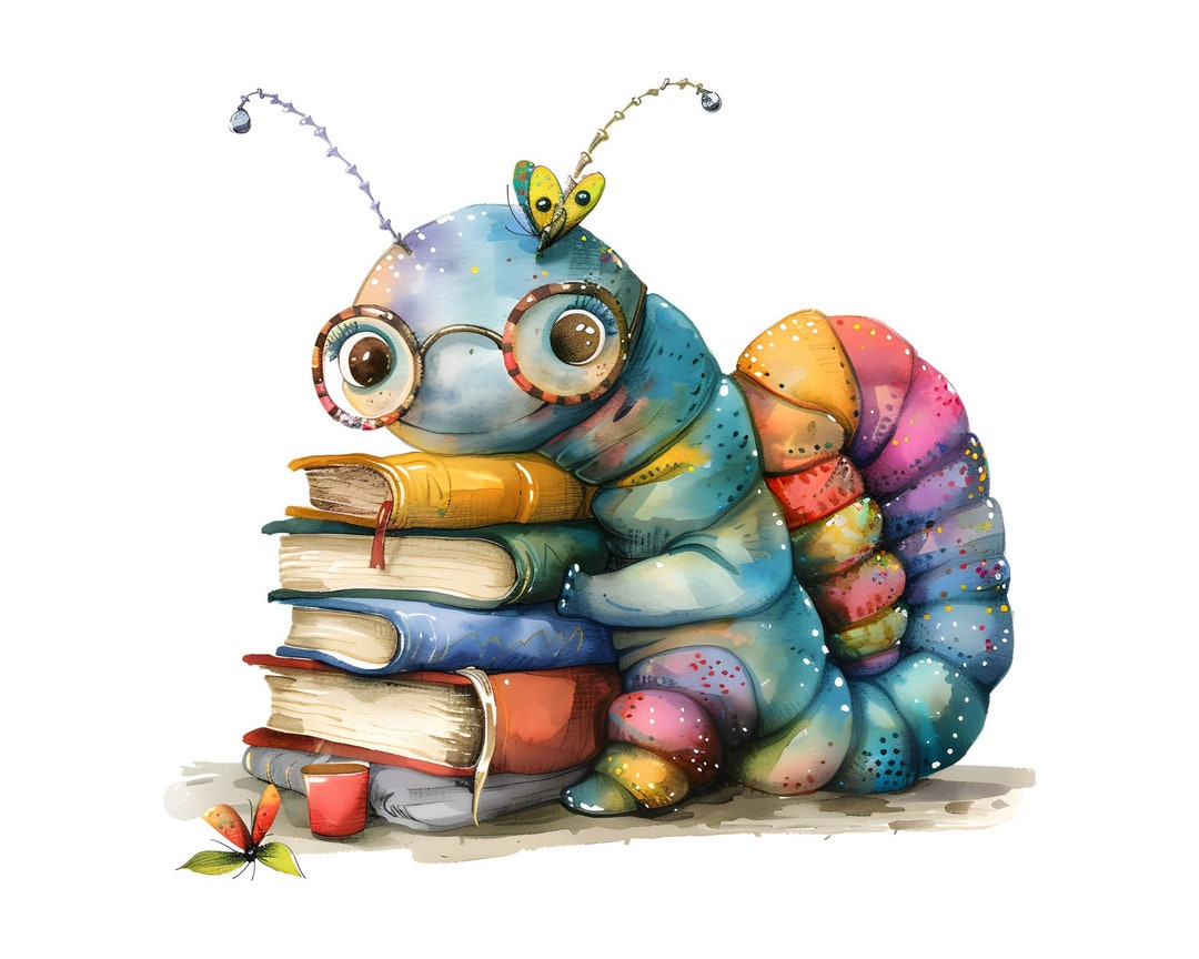 Bookworm Clipart, 12 PNG, Nerdy Worm, Reading Worm Digital Art ...