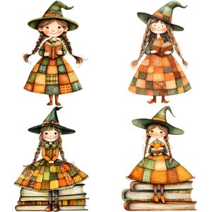 Cute Little Witch Clipart, 20 JPG, Patchwork Witch Clip Art, Card ...