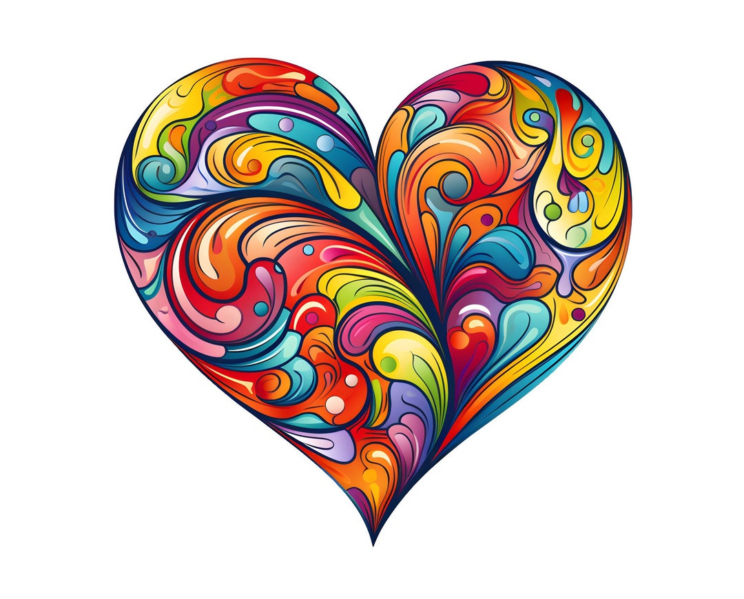 Abstract Heart Clipart, 12 PNG, Colorful Heart, Sublimation Design ...
