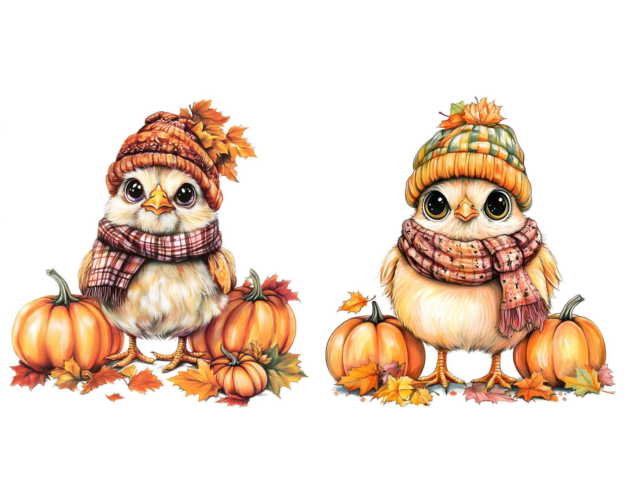 Autumn Chicken Clipart, 14 JPG, Cute Fall Clip Art, Paper Crafting ...
