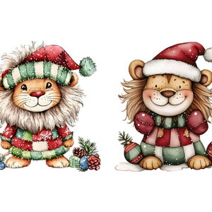 Cute Christmas Lion Clipart, 14 JPG, Whimsical Xmas Clip Art, Paper ...
