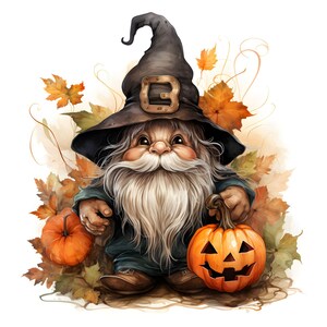 Watercolor Halloween Gnome Clipart, 16 JPG, Witch Gnome, Watercolor ...