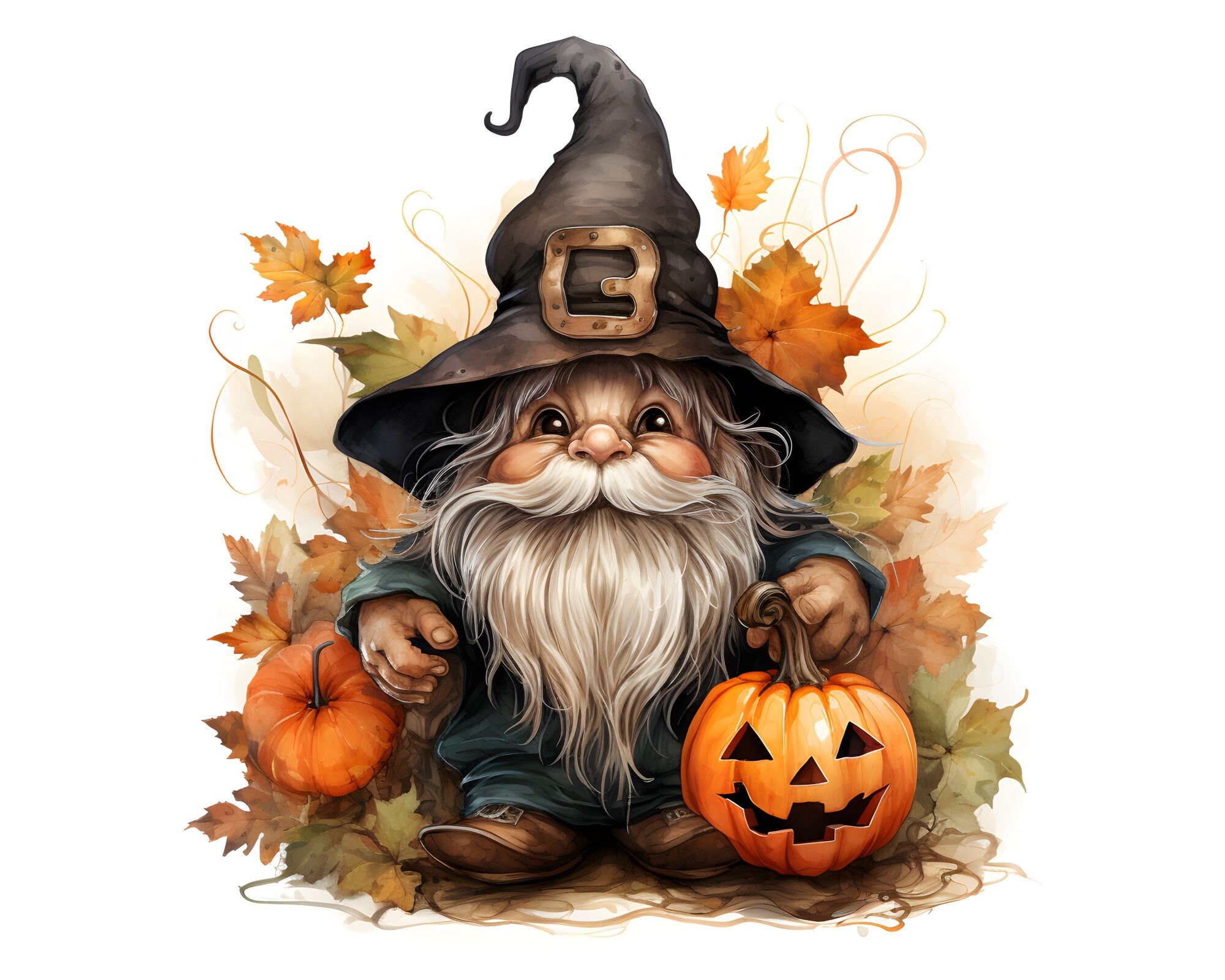 Watercolor Halloween Gnome Clipart, 16 JPG, Witch Gnome, Watercolor ...