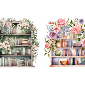 Watercolor Flower Bookcase Clipart, 18 PNG, Book Lover, Bookworm ...