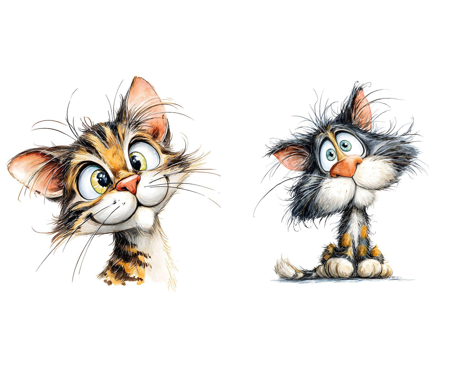 Funny Cat Watercolor Clipart: Quirky Pet Art (digital Download) - Etsy