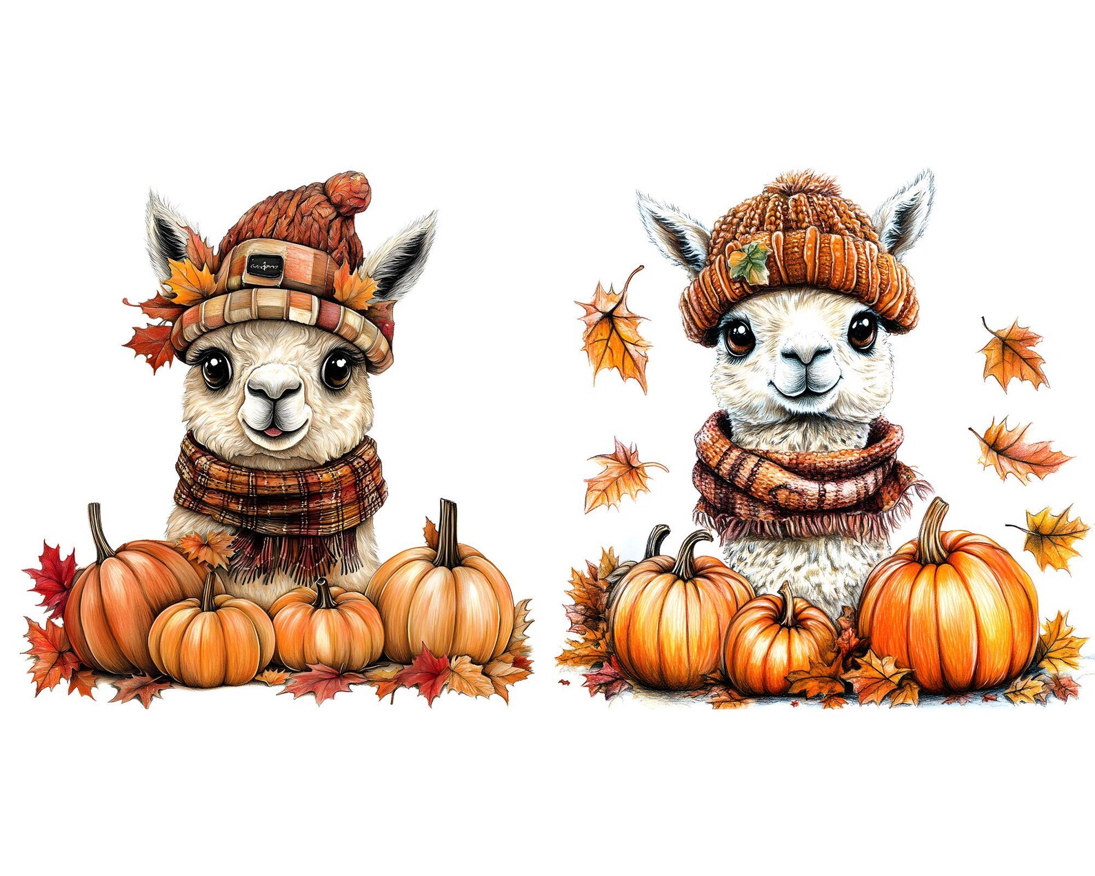 Autumn Alpaca Clipart, 14 JPG, Cute Fall Clip Art, Paper Crafting, Card ...