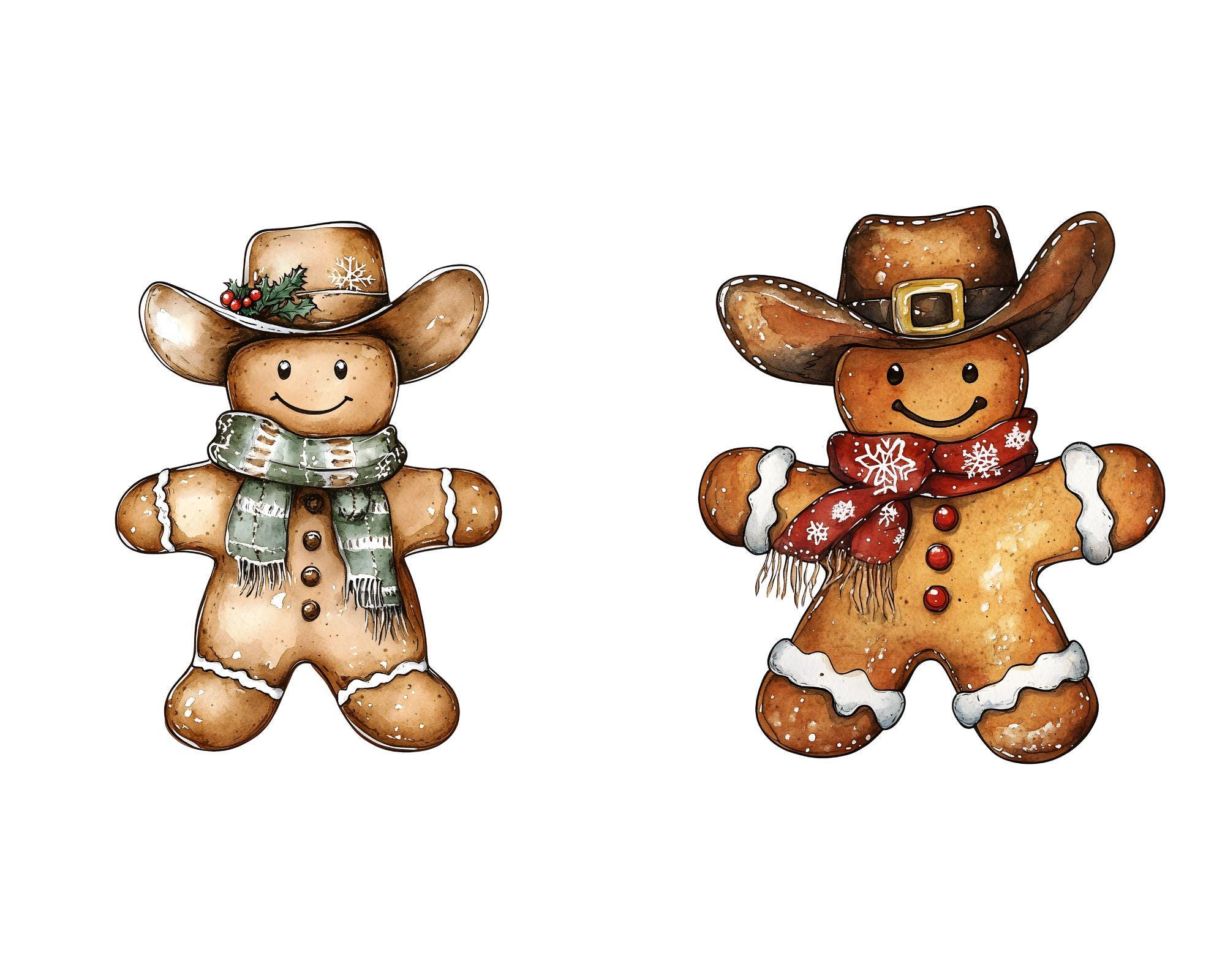 Cowboy Gingerbread Christmas Clipart: 14 PNG Images (digital Download ...